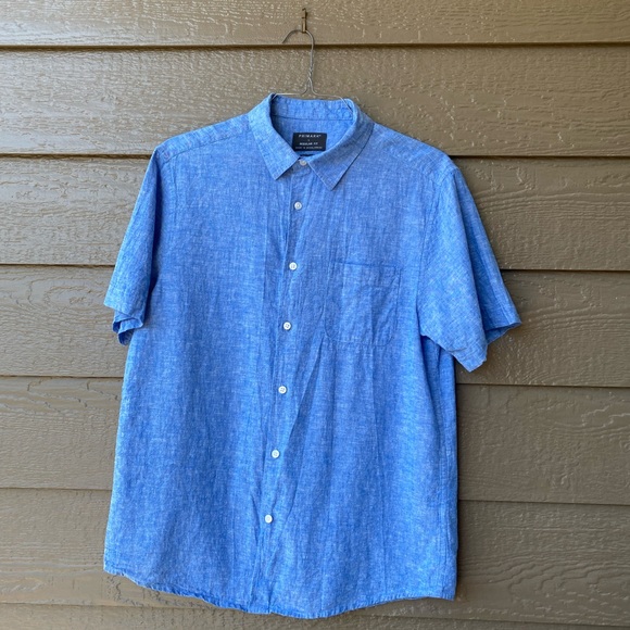 Primark | Shirts | Primark Shirt Men Large Blue Linen Blend Regular Fit ...